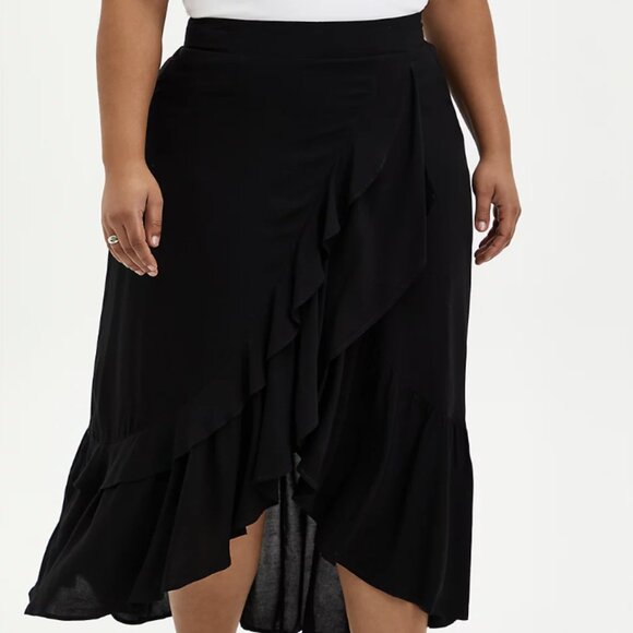 torrid | Skirts | Torrid Goth Boho Wedding Black Challis Ruffle Hem ...